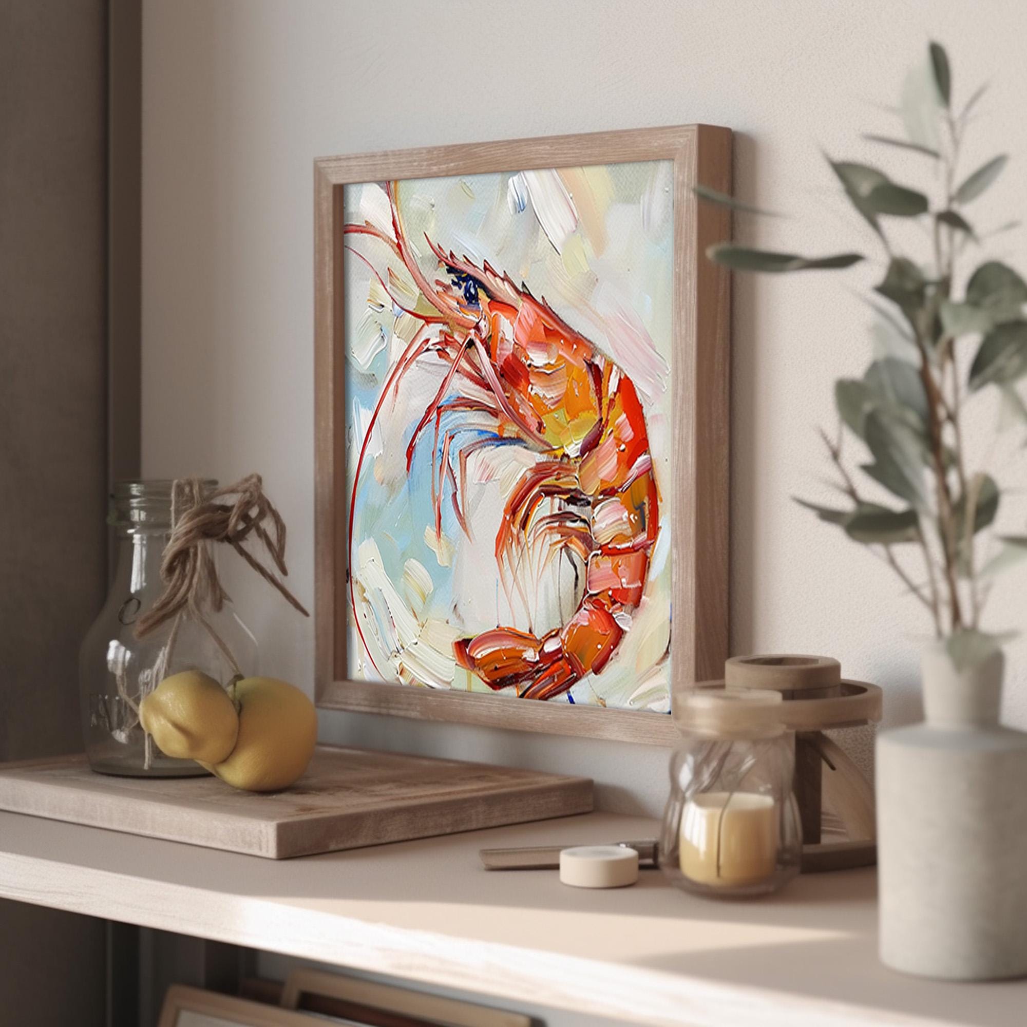 Shrimp Canvas Painting Fish Original Canvas Fine Art Animal Artwork ...