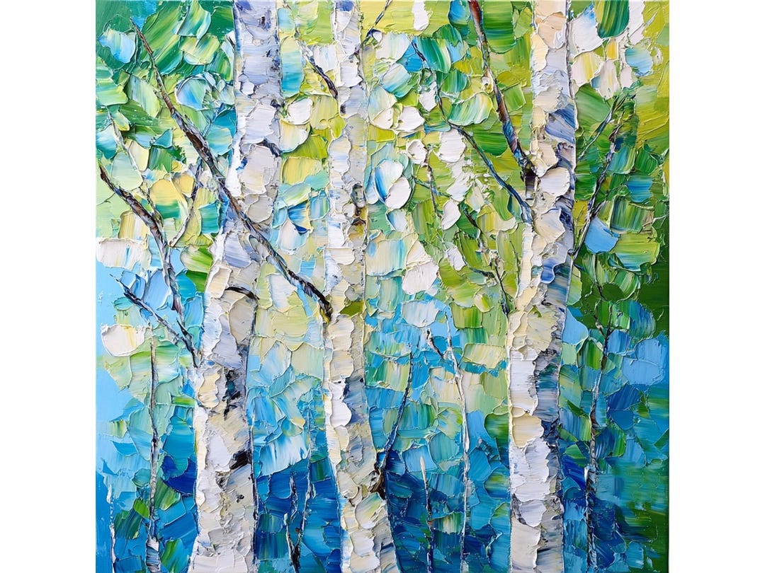 Birch Tree Forest Painting: Impasto Landscape Art, 20x20 - Etsy