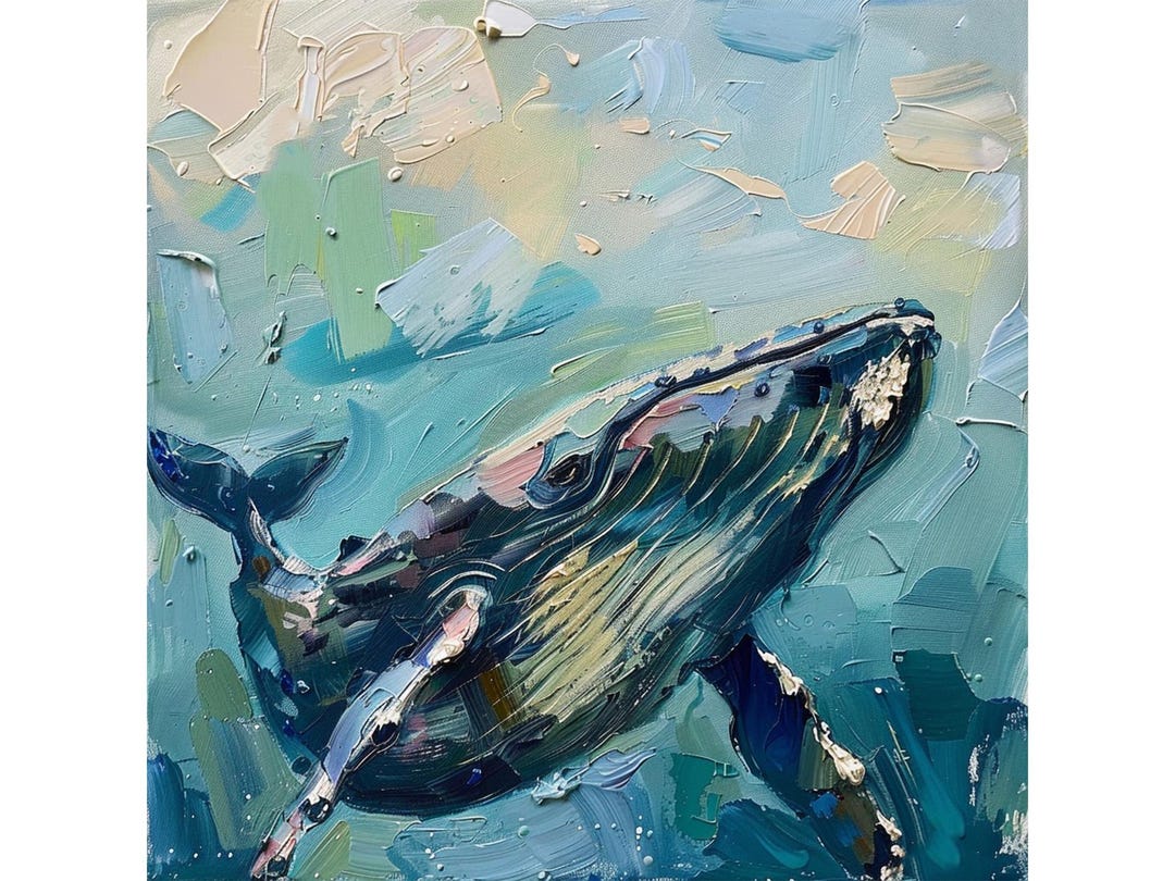 Whale Canvas Oil Painting Underwater Animals Original Canvas Art Fish ...