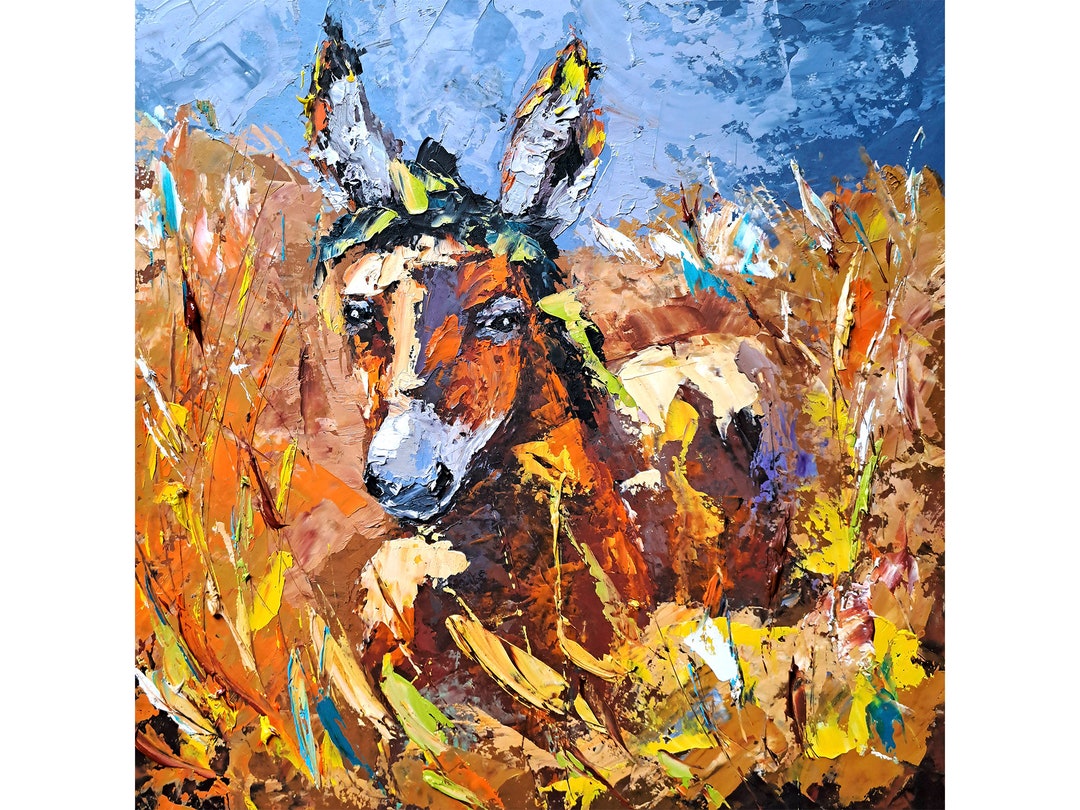 Donkey Painting Farmhouse Original Art Ranch Animals Impasto Oil ...