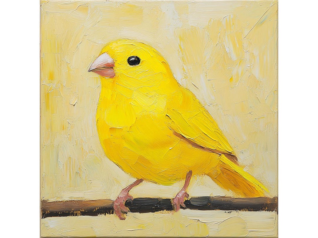 Yellow Canary Painting on Canvas Bird Naive Style Art Animals Wall Art ...
