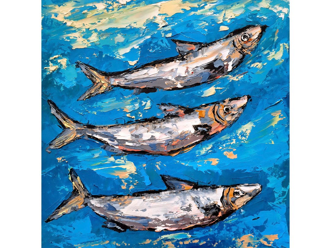 Sardine Oil Painting Animals Original Art Fish Impasto Artwork Marine ...