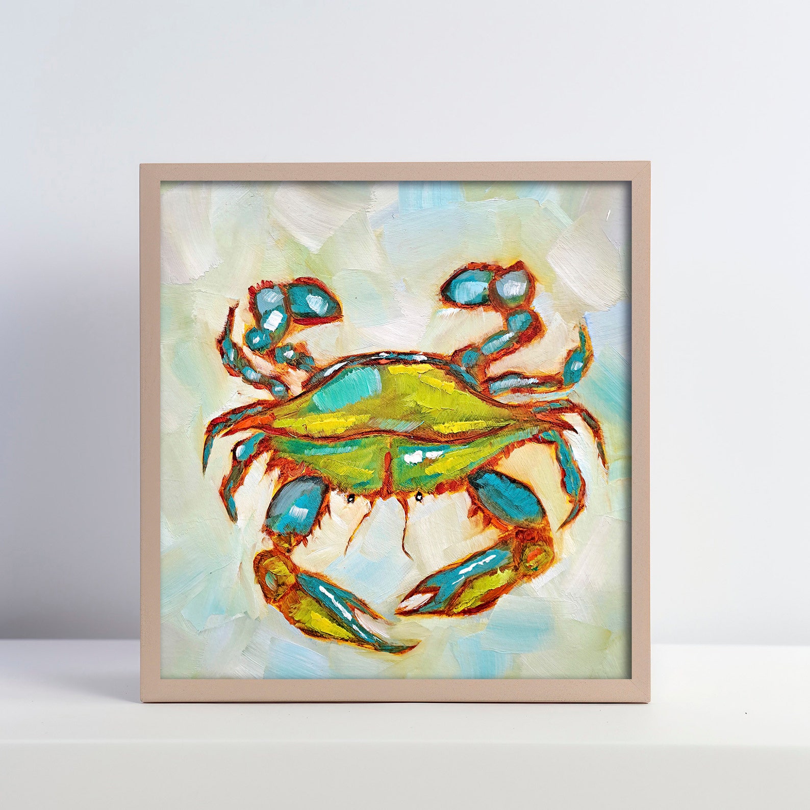 Blue Crab Oil Painting: Original Sea Animal Artwork, 10x10 - Etsy