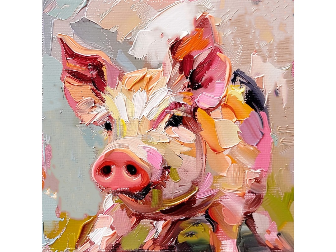 Pig Oil Painting on Canvas Cub Animals Original Art Rustic Animals ...