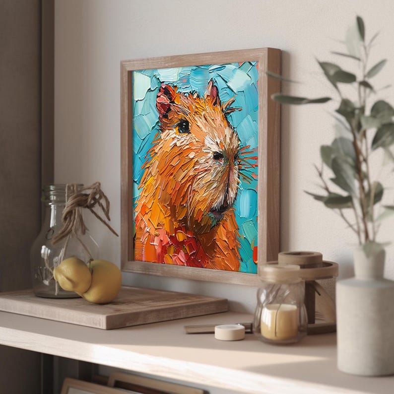 Capybara Painting on Canvas Wild Animals Impasto Original Canvas Fine ...