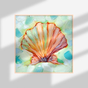Seashell Oil Painting Fish Original Art Shellfish Artwork Underwater ...