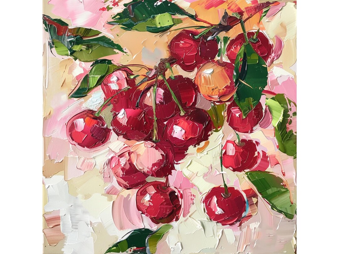 Cherry Oil Painting Cherries Original Fine Art Food Impasto Artwork ...
