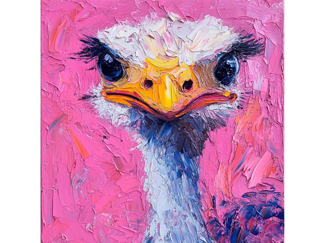 Ostrich Painting on Canvas Bird Impasto Canvas Fine Art Nursery Wall ...