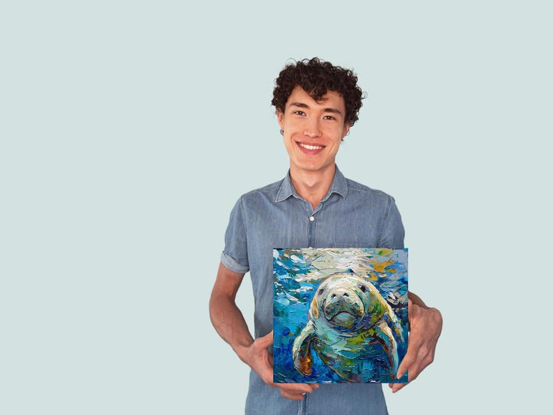 Manatee Painting on Canvas Underwater Animals Wall Art Decor Manatee ...