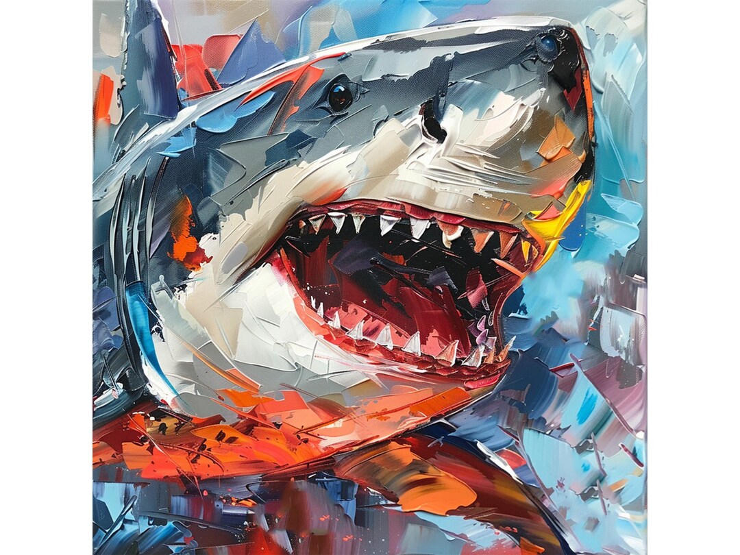 Shark Oil Painting Animal Original Oil Art Fish Wall Decor Underwater ...