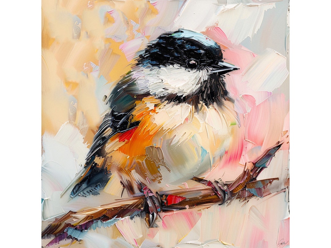 Chickadee Oil Painting: Original Bird Art, Spring Wall Decor - Etsy