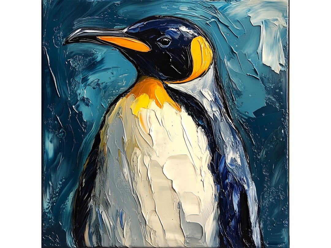 King Penguin Oil Painting on Canvas Arctic Wildlife Wall Art Bird ...