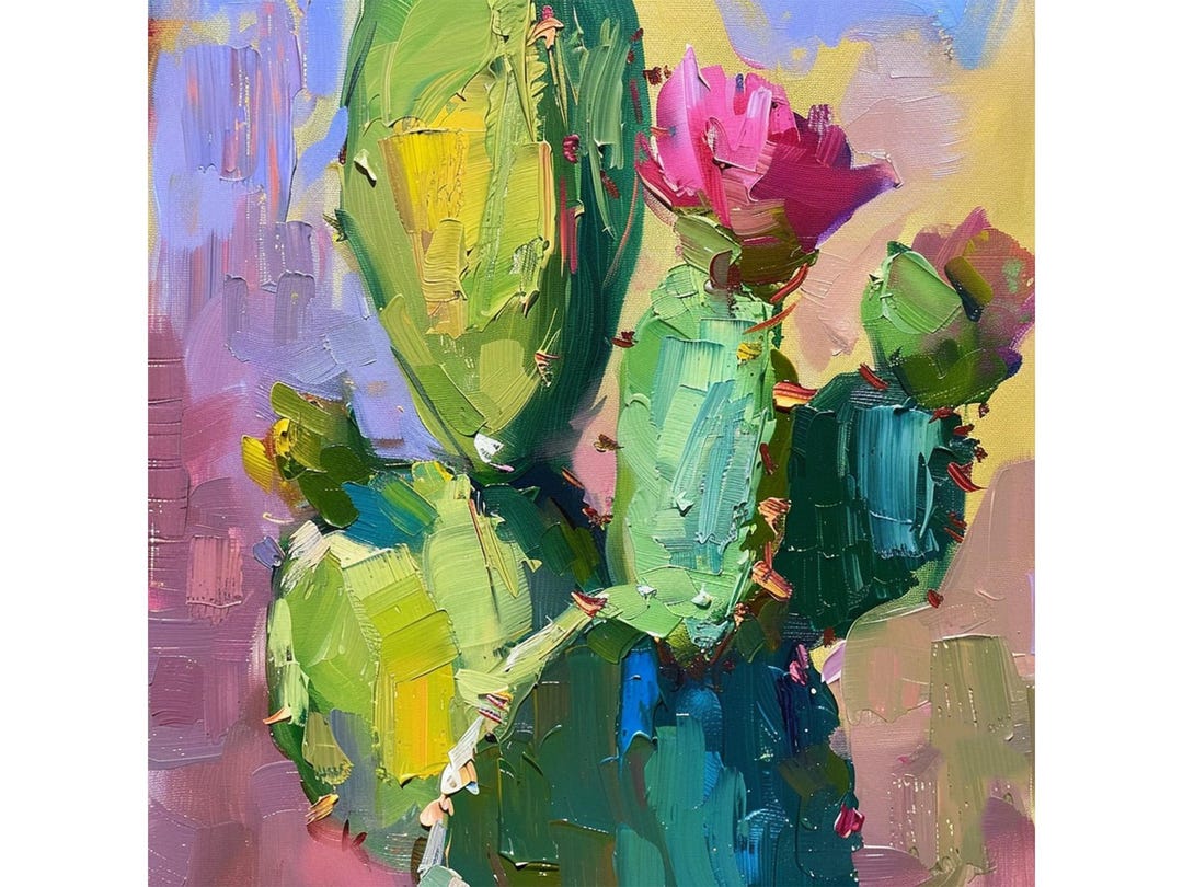 Cactus Flower Oil Painting: Original Brushstroke Canvas Art (10x10 In ...