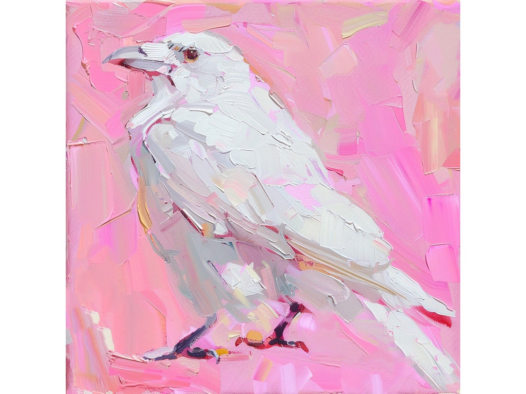 White Raven Painting: Original Crow Art, Halloween Wall Decor - Etsy