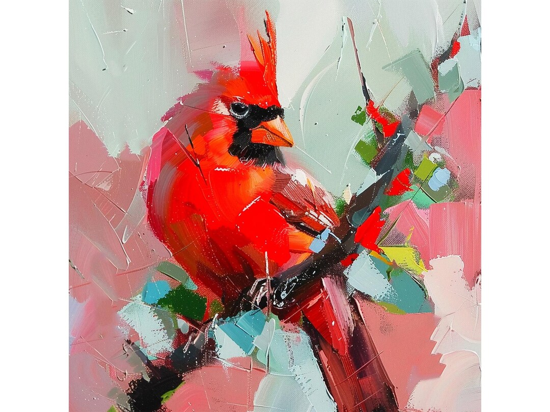 Red Cardinal Oil Painting on Canvas Birds Original Canvas Fine Art ...