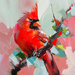 Red Cardinal Oil Painting on Canvas Birds Original Canvas Fine Art ...