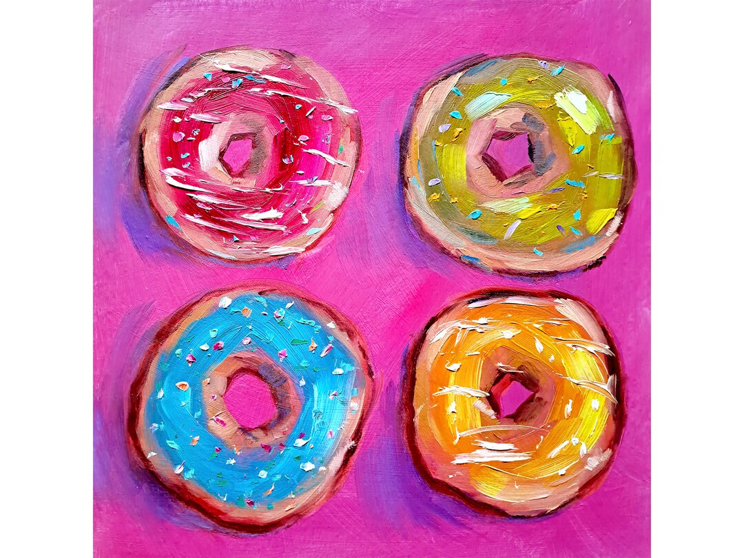Donut Painting Food Original Art Doughnut Oil Painting Original Kitchen ...
