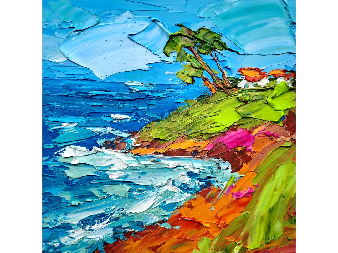 Big Sur Oil Painting California Original Art Palm Trees Impasto Artwork ...