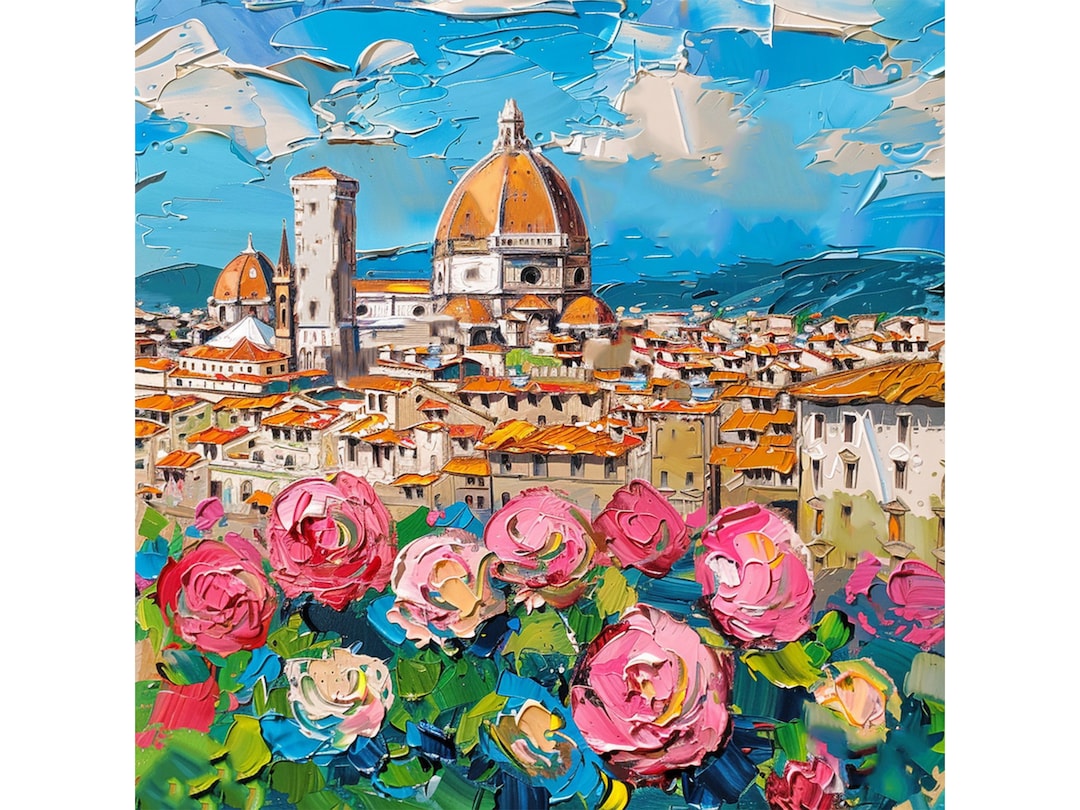 Florence Painting on Canvas Rose Floral Original Fine Art Italy Skyline ...