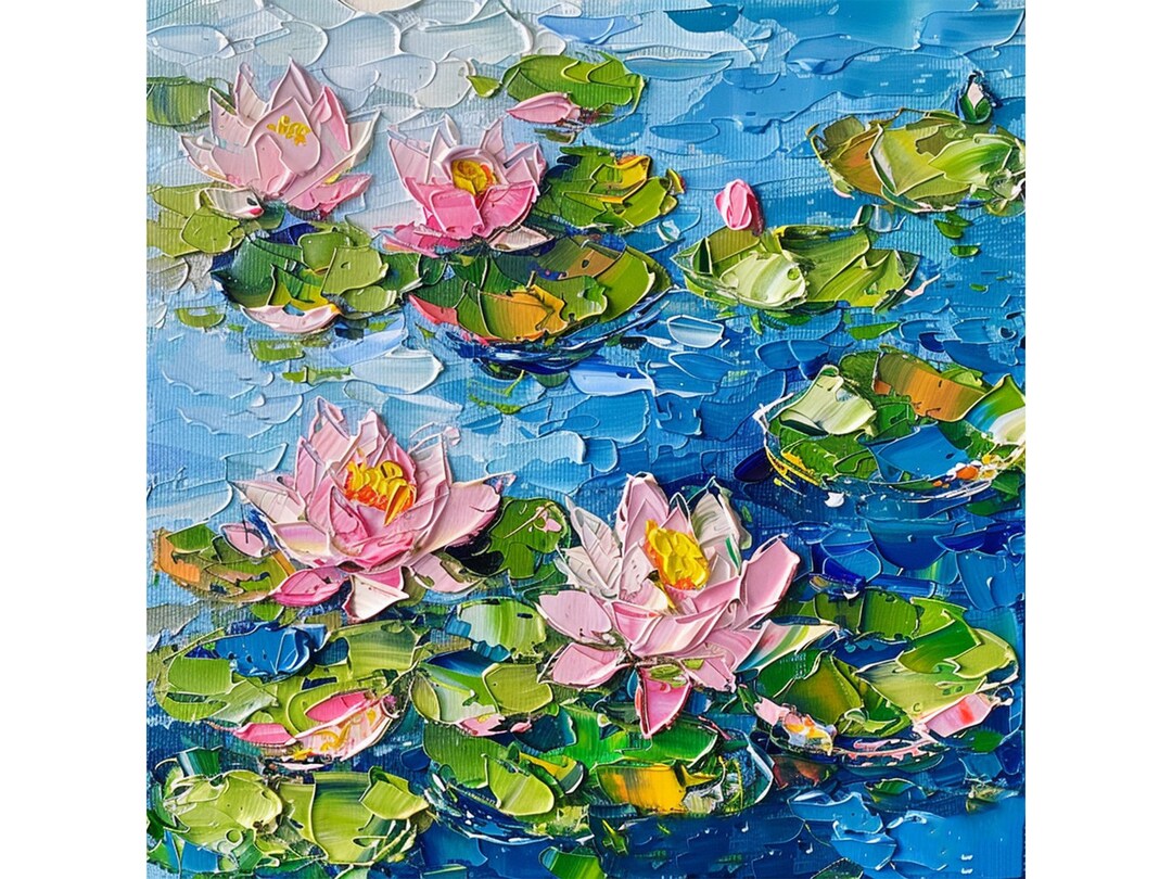 Water Lilies Oil Painting on Canvas Flowers Impasto Original Art Floral ...