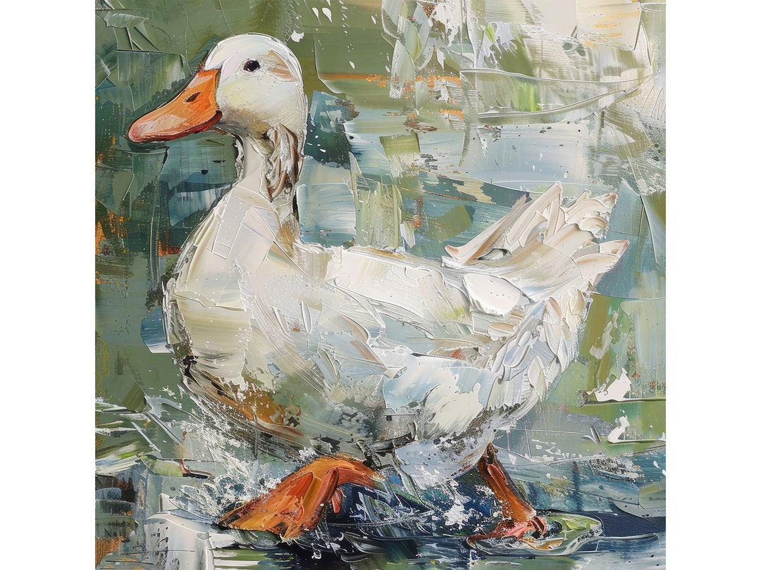 Duck Oil Painting Rustic Bird Original Art Farm Animals Impasto Artwork ...