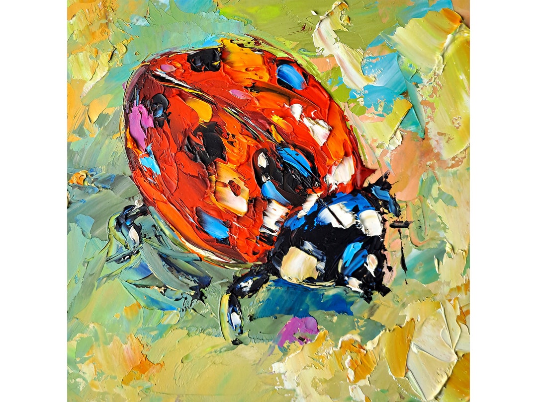 Ladybug Painting Bug Original Art Animals Impasto Artwork Beetle Wall ...