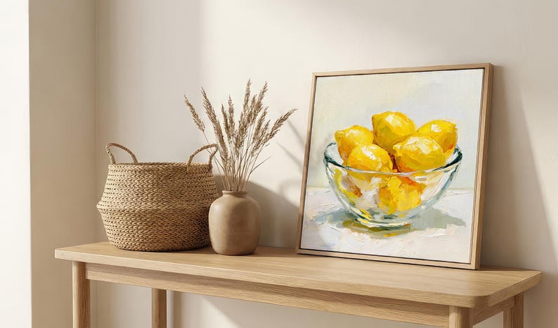 Lemon Canvas Oil Painting Kitchen Wall Art Yellow Fruit Still Life