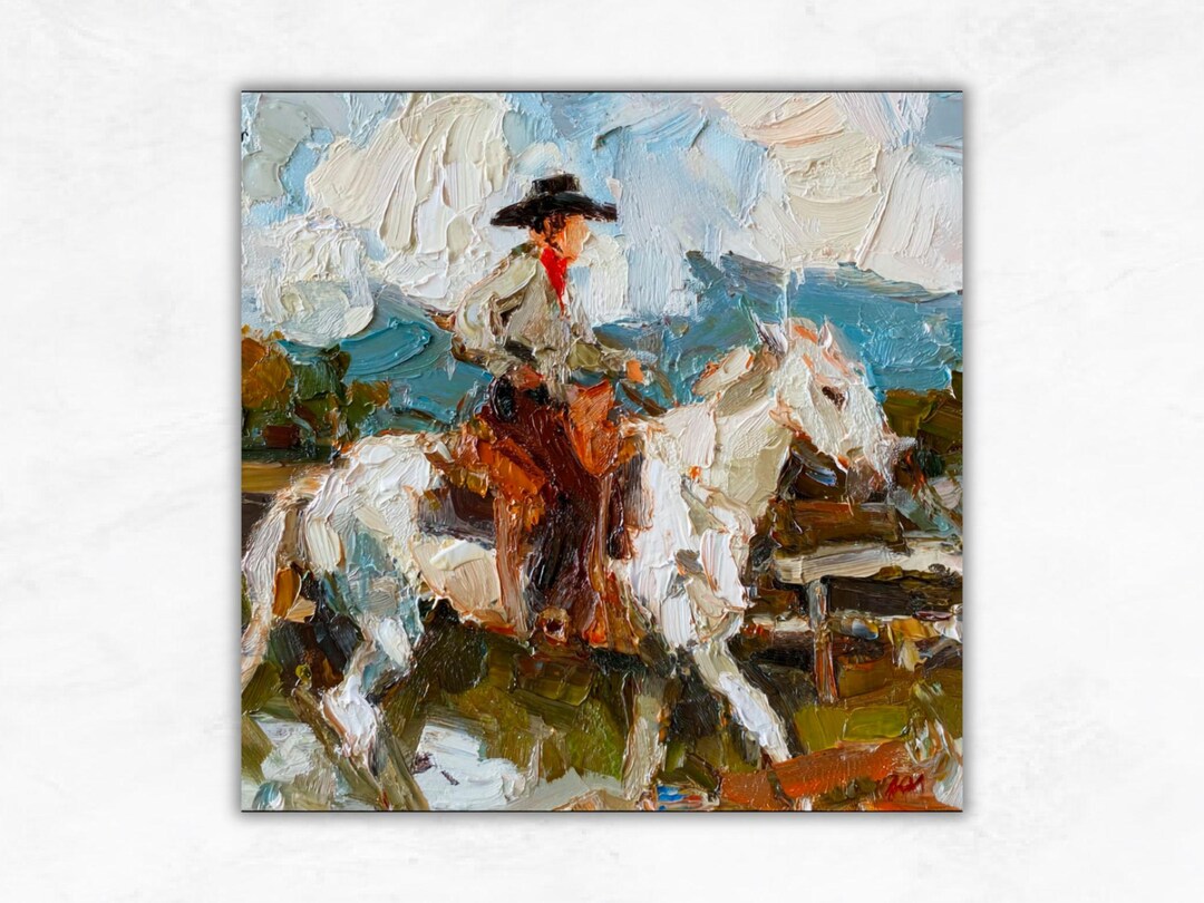 Cowboy Horse Oil Painting: Rustic Western Ranch Art - Etsy