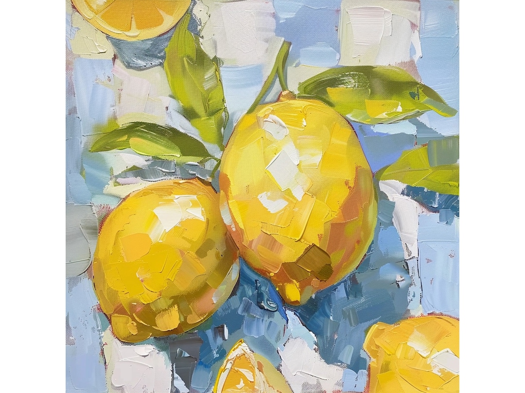 Lemon Oil Painting Fruits Original Art Foods Artwork Kitchen Wall Art ...