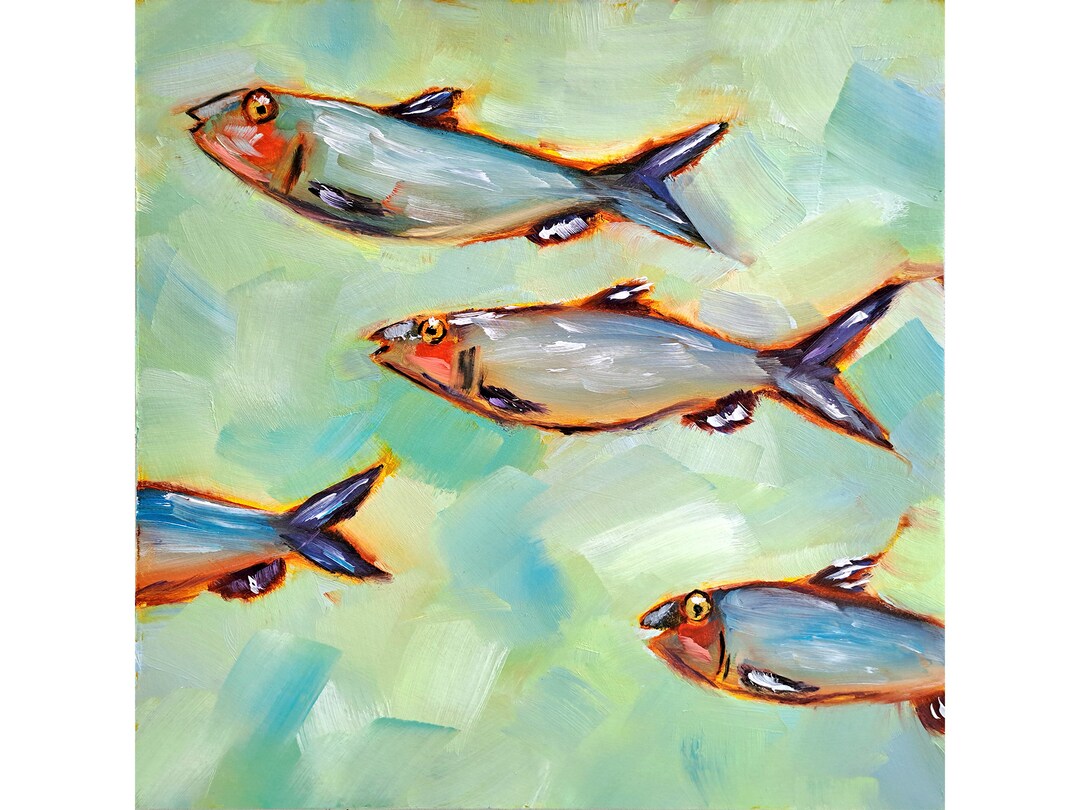 Sardine Painting Fish Original Art Animal Oil Painting Underwater ...