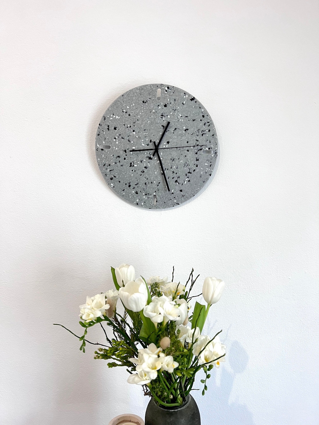 Handmade Wall Clock of Recycled Plastic | Round Marble-terrazzo Style ...