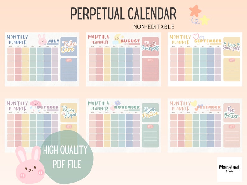 Printable Monthly Planner, Printable Calendar, Positive Affirmation ...