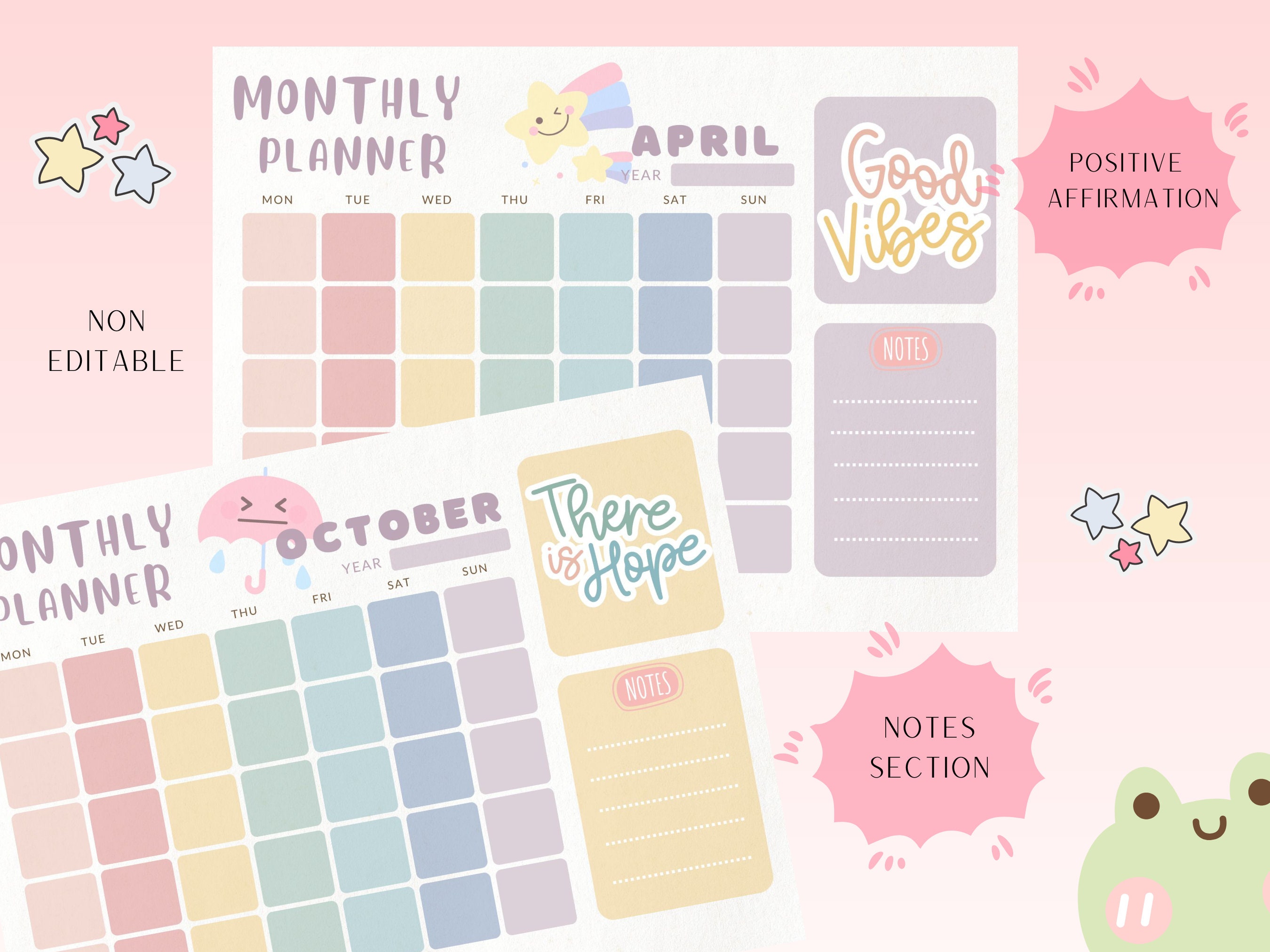 Printable Monthly Planner, Printable Calendar, Positive Affirmation ...