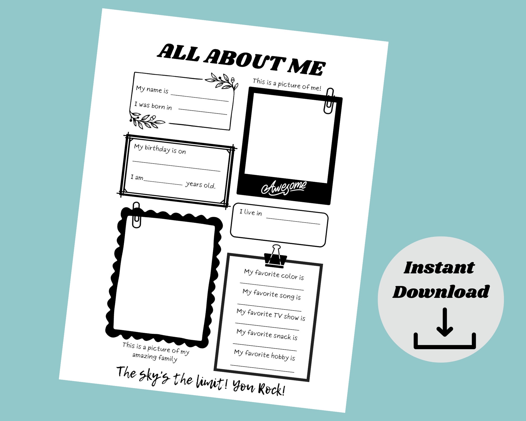 Motivational All About Me Template | Sky's the Limit | Get to Know Me ...