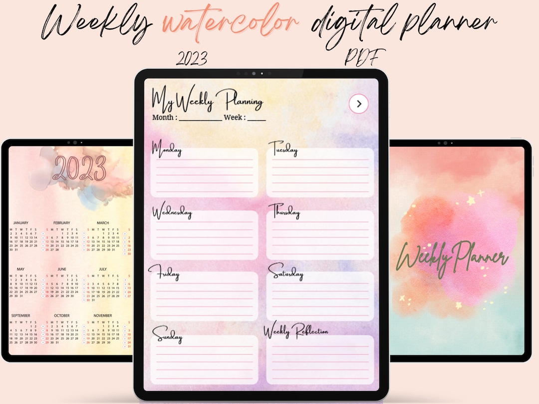 Cute Watercolor Weekly Planner, Amazing 2023 Pink Calendar, Digital ...