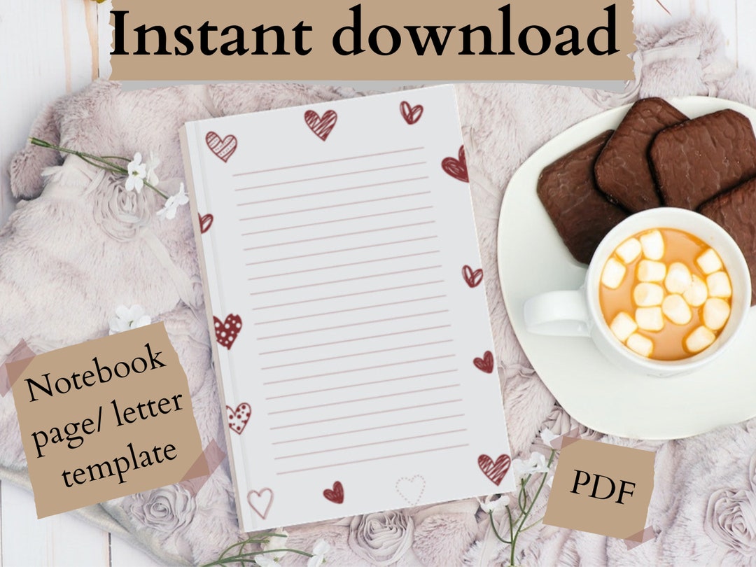 Love Themed Notebook Page, Adorable Hearty Letter Template, Digital ...