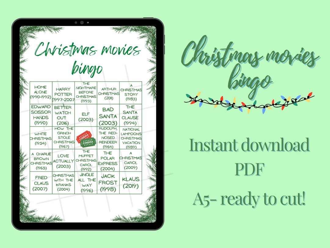 Funny Christmas Movies Bingo, Finding Xmas Film Bingo Card, Winter ...