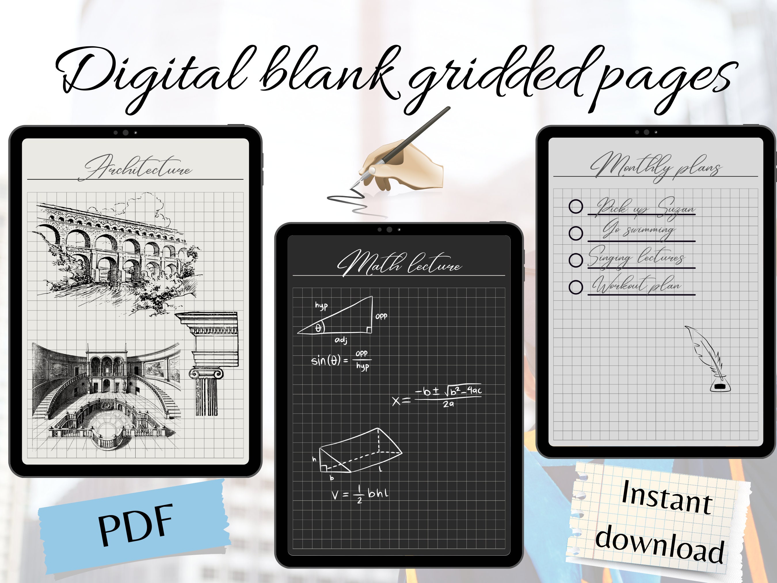 Digital Blank Gridded Pages, 3 Colors A4 Template, White School Writing ...