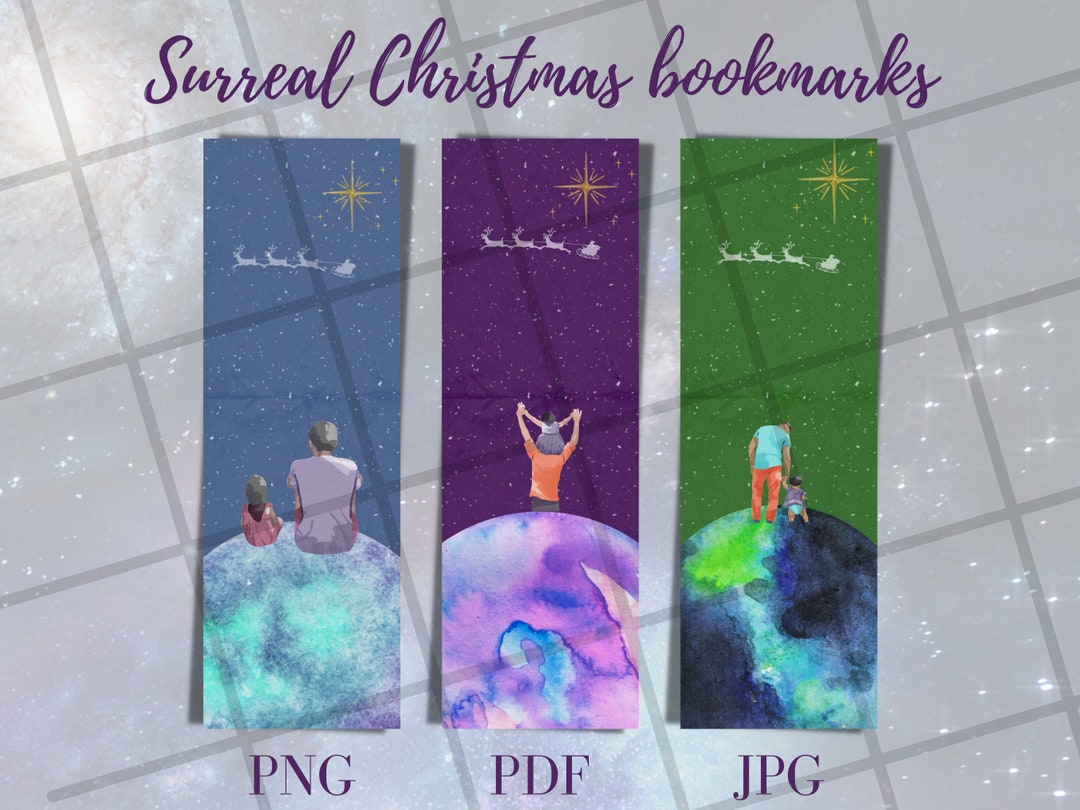 Surreal Christmas Digital Bookmarks, Winter Space Printable Markers ...