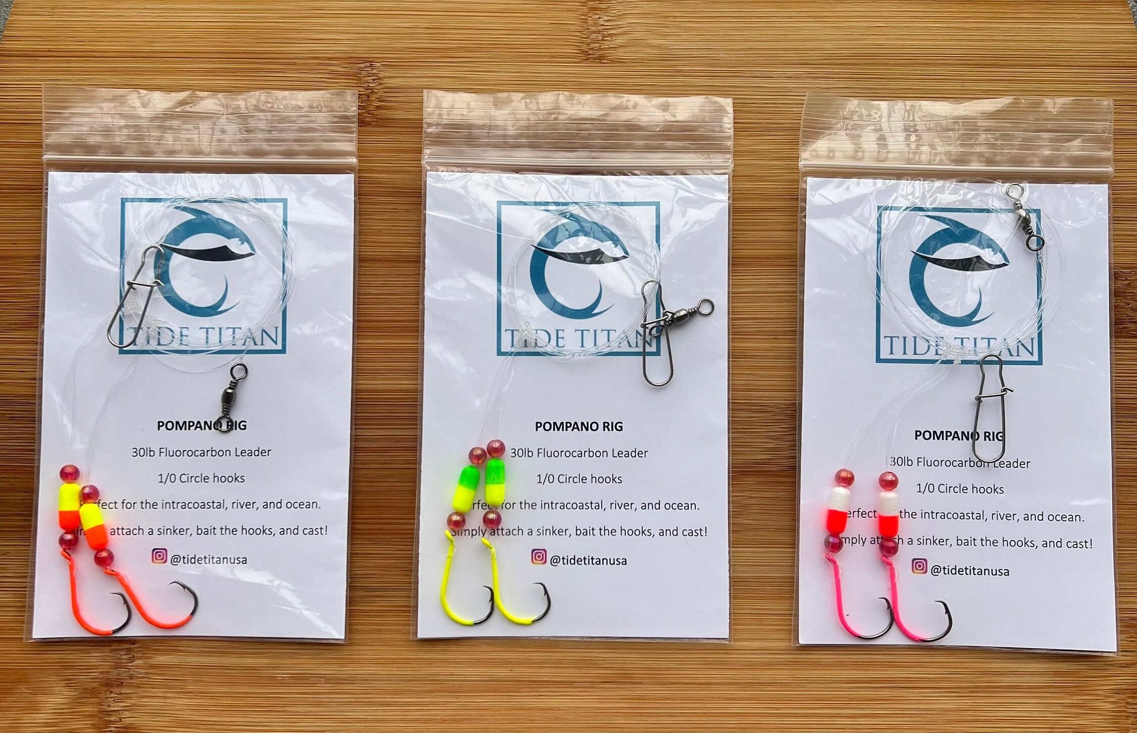 Three Pack 3 Pompano Rigs by Tide Titan Saltwater Fishing Tackle Hi-low ...