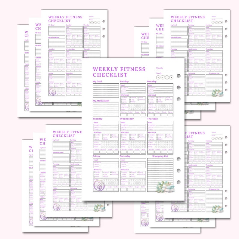 Weekly Fitness Checklist Planner, Health Tracker, Exercise Log, Goal ...
