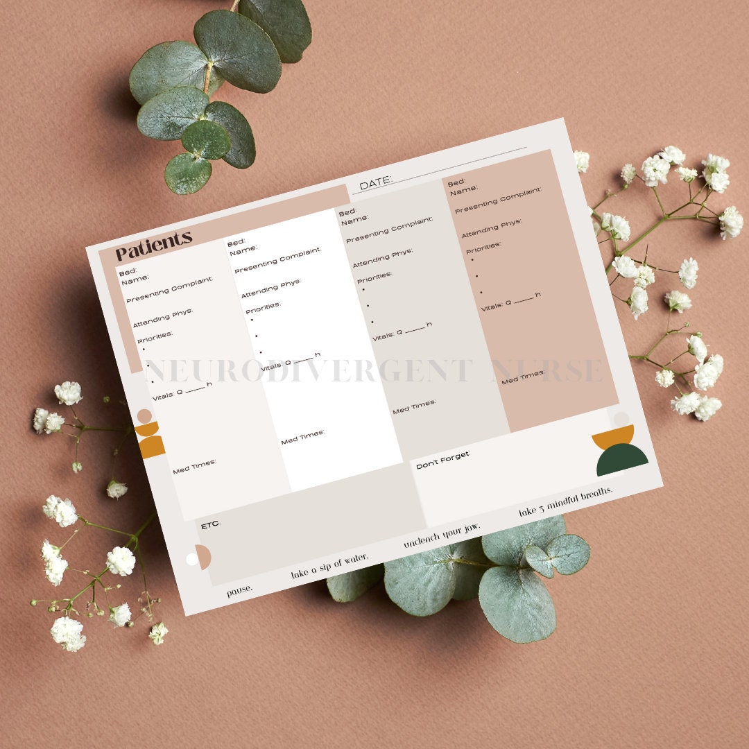 Printable Nursing 4 Patient Worksheet - Aesthetic Version - Etsy Canada