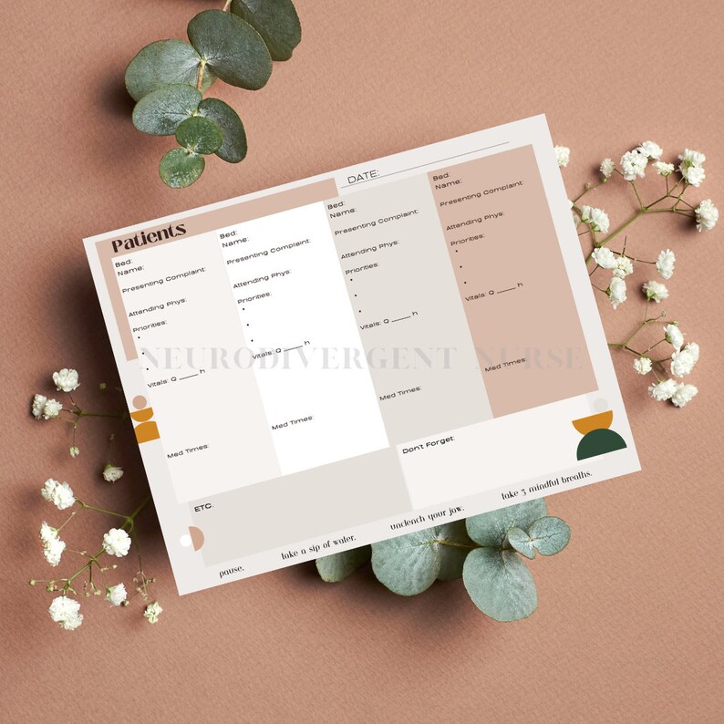 Printable Nursing 4 Patient Worksheet - Aesthetic Version - Etsy Canada