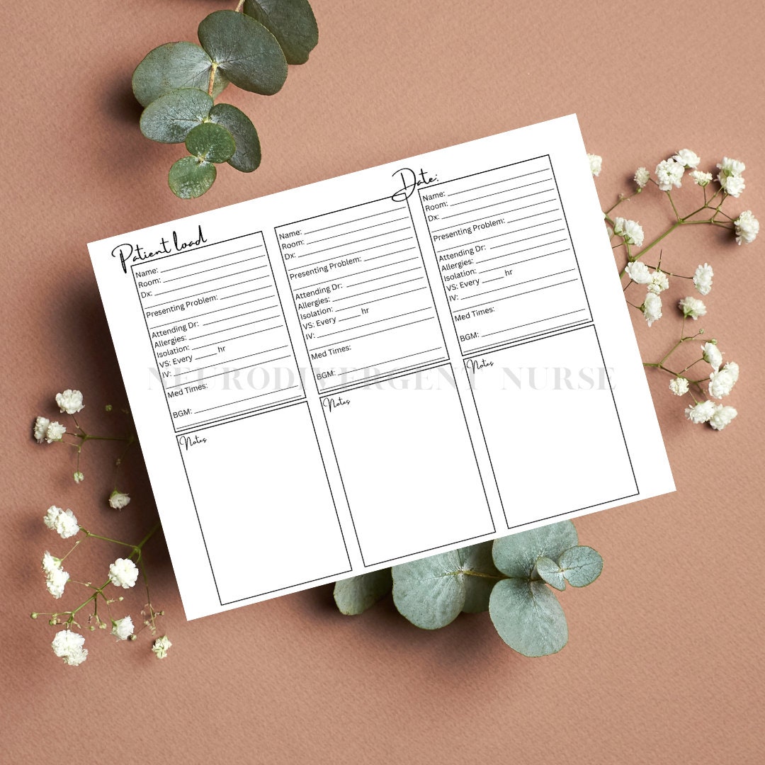 Printable Nursing 3 Patient Worksheet - Black + White - Etsy