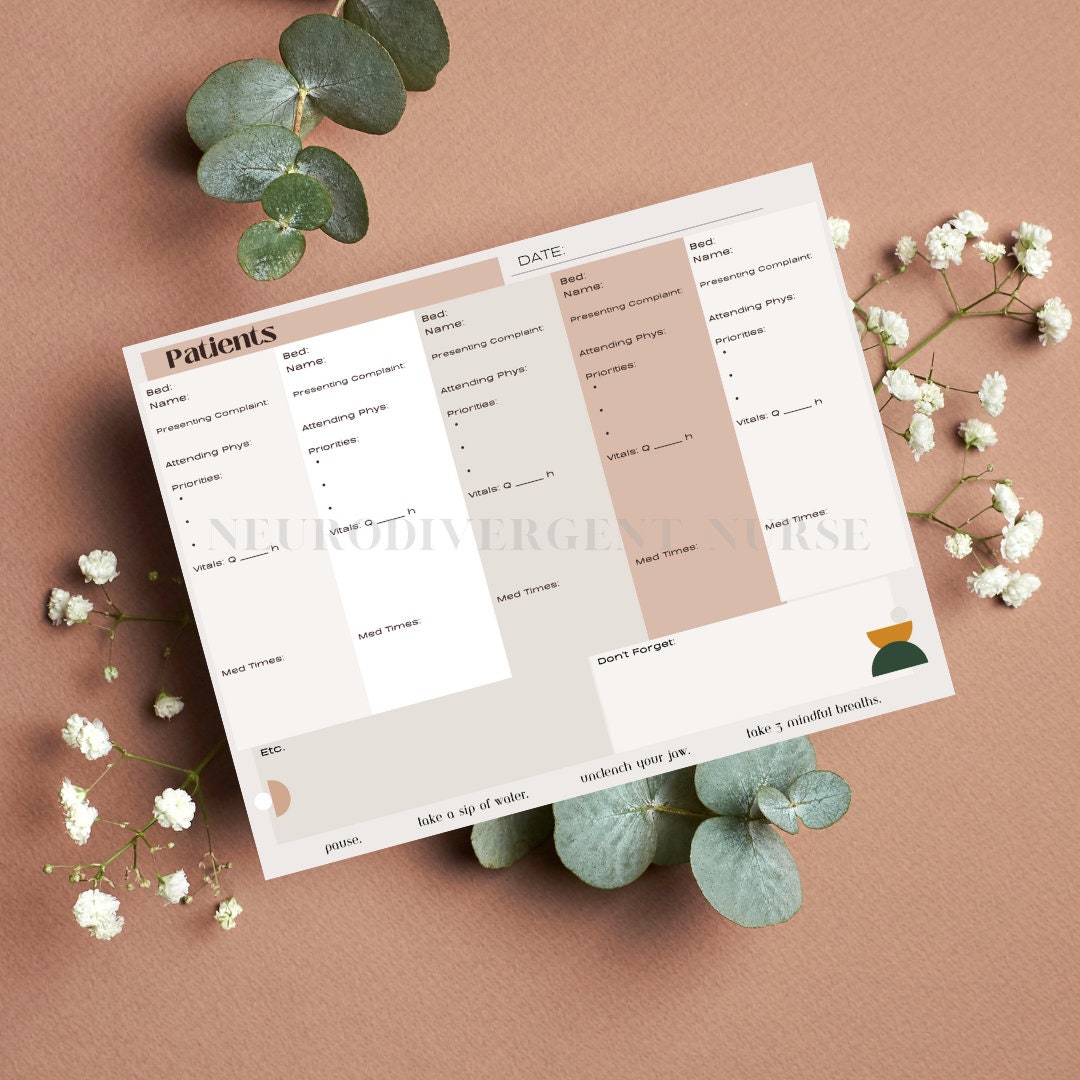 Printable Nursing 5 Patient Worksheet - Aesthetic Version - Etsy