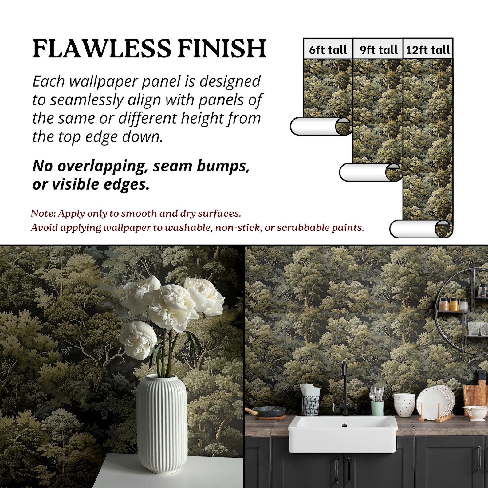 Forest Trees Wallpaper | Vintage Antique Bathroom Bedroom | Removable ...