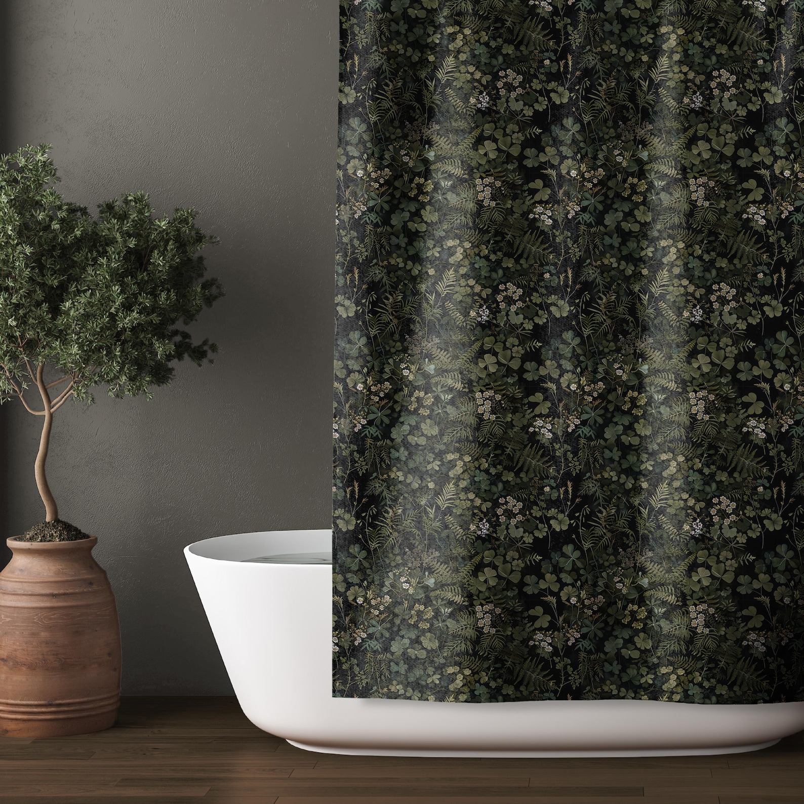 Dark Green Foliage Shower Curtain | Moody Botanical Bathroom Decor ...