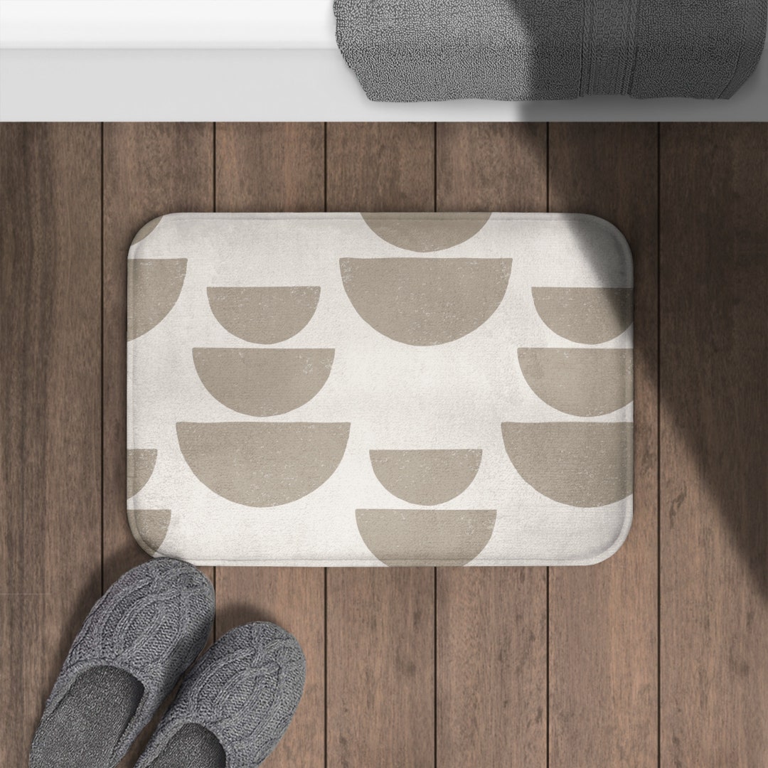 Neutral Boho Bath Mat | Non Slip Microfiber Memory Foam | Beige Earthy ...