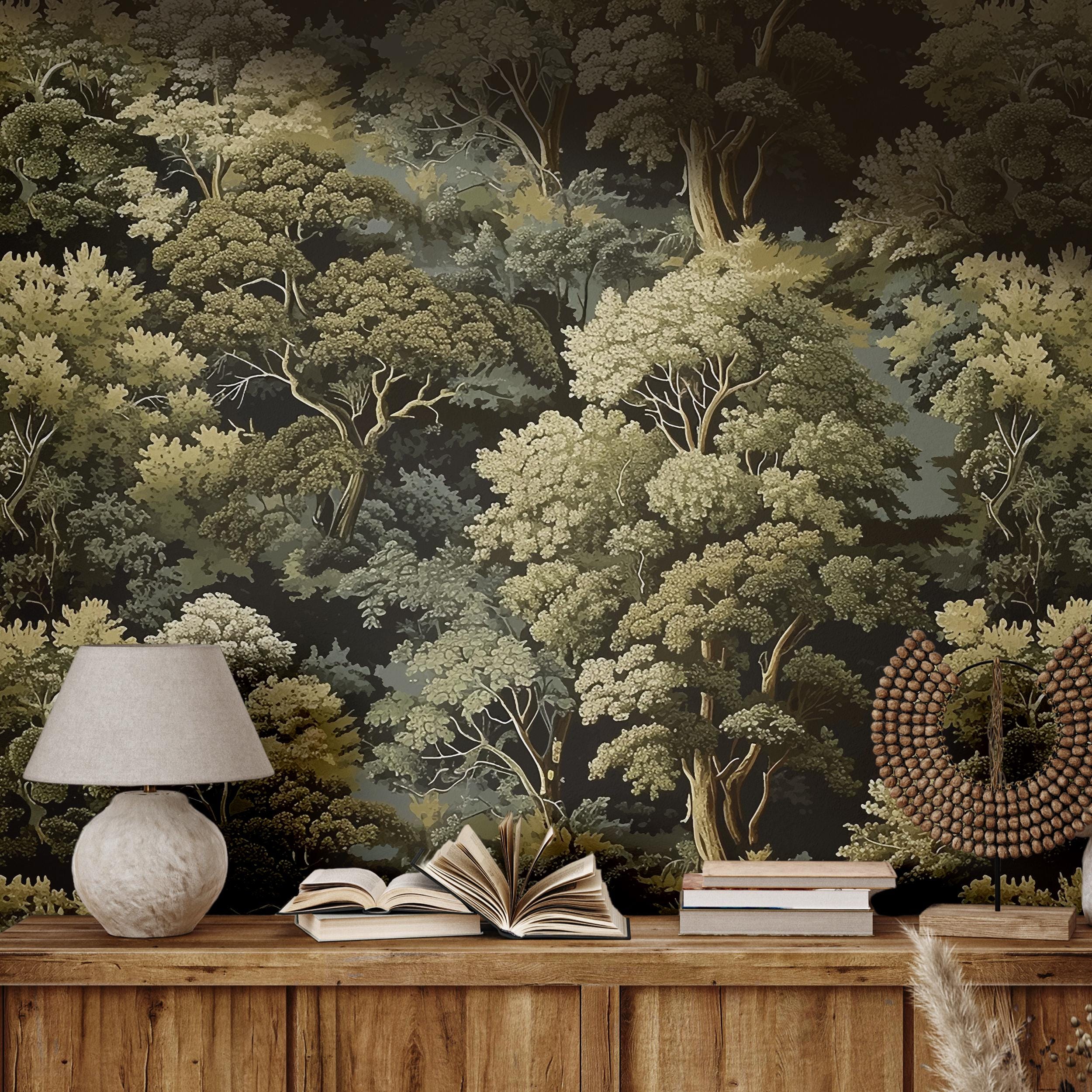 Forest Trees Wallpaper | Vintage Antique Bathroom Bedroom | Removable ...