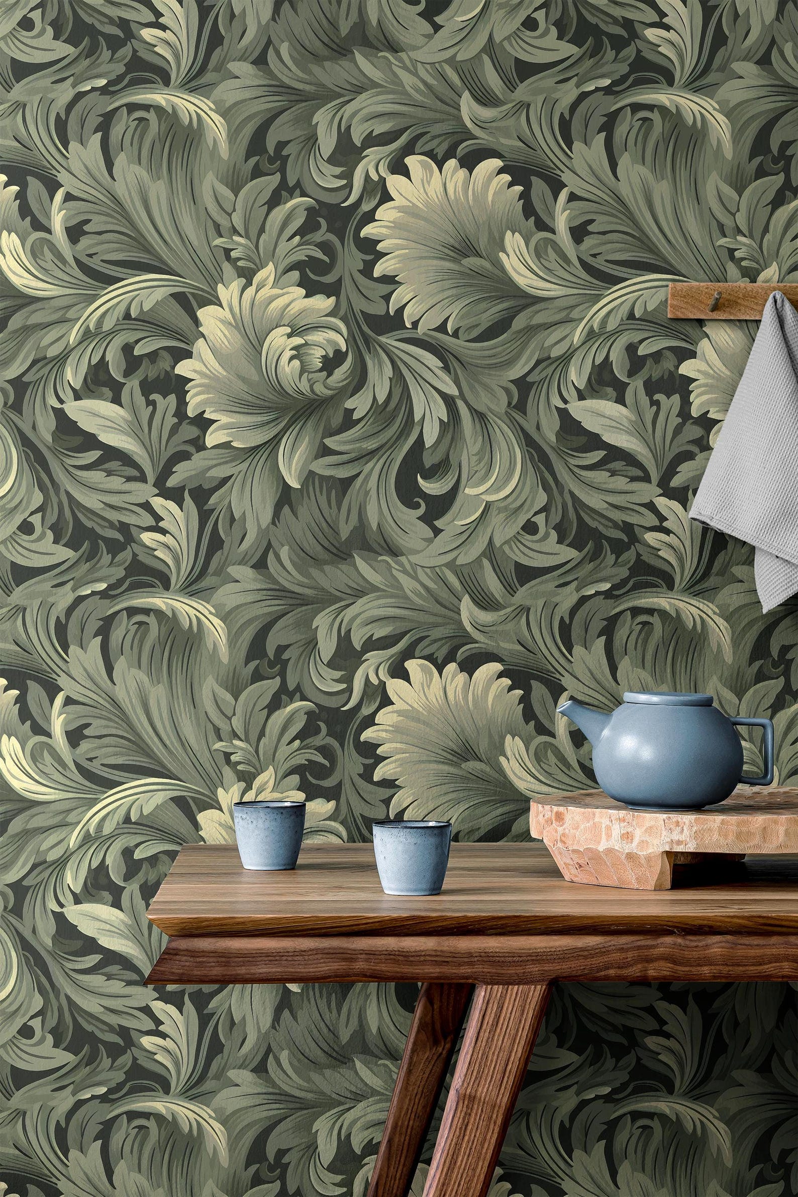 Green Vintage Wallpaper | Dark Antique Victorian Art Nouveau Bedroom ...